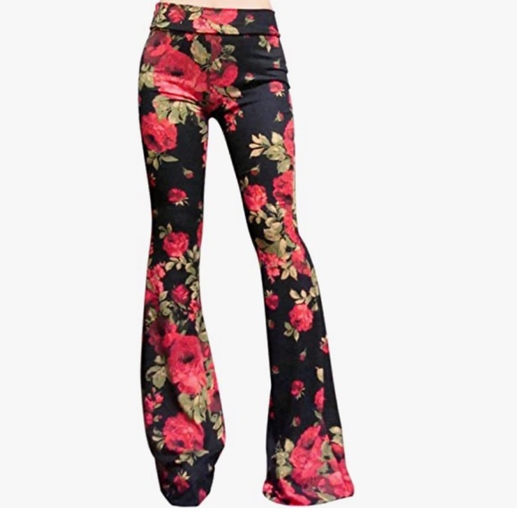 oh lollipop | Pants & Jumpsuits | Floral Red Rose Bohemian Bell Bottom ...